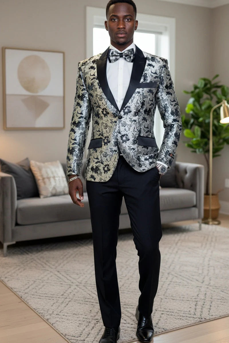 Silver Floral Tuxedo Jacket Slim Fit – Fine Tuxedos