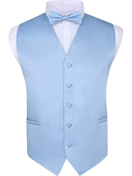 S.H. Churchill & Co. Men's 4 Piece Light Blue Vest Set, with Bow Tie ...